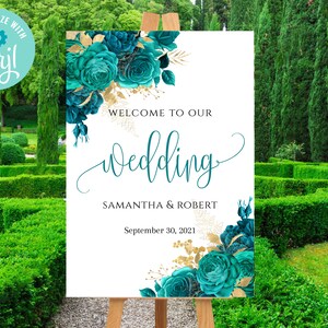 Teal Gold Welcome Sign, Welcome Sign Template, Welcome Template, Teal ...