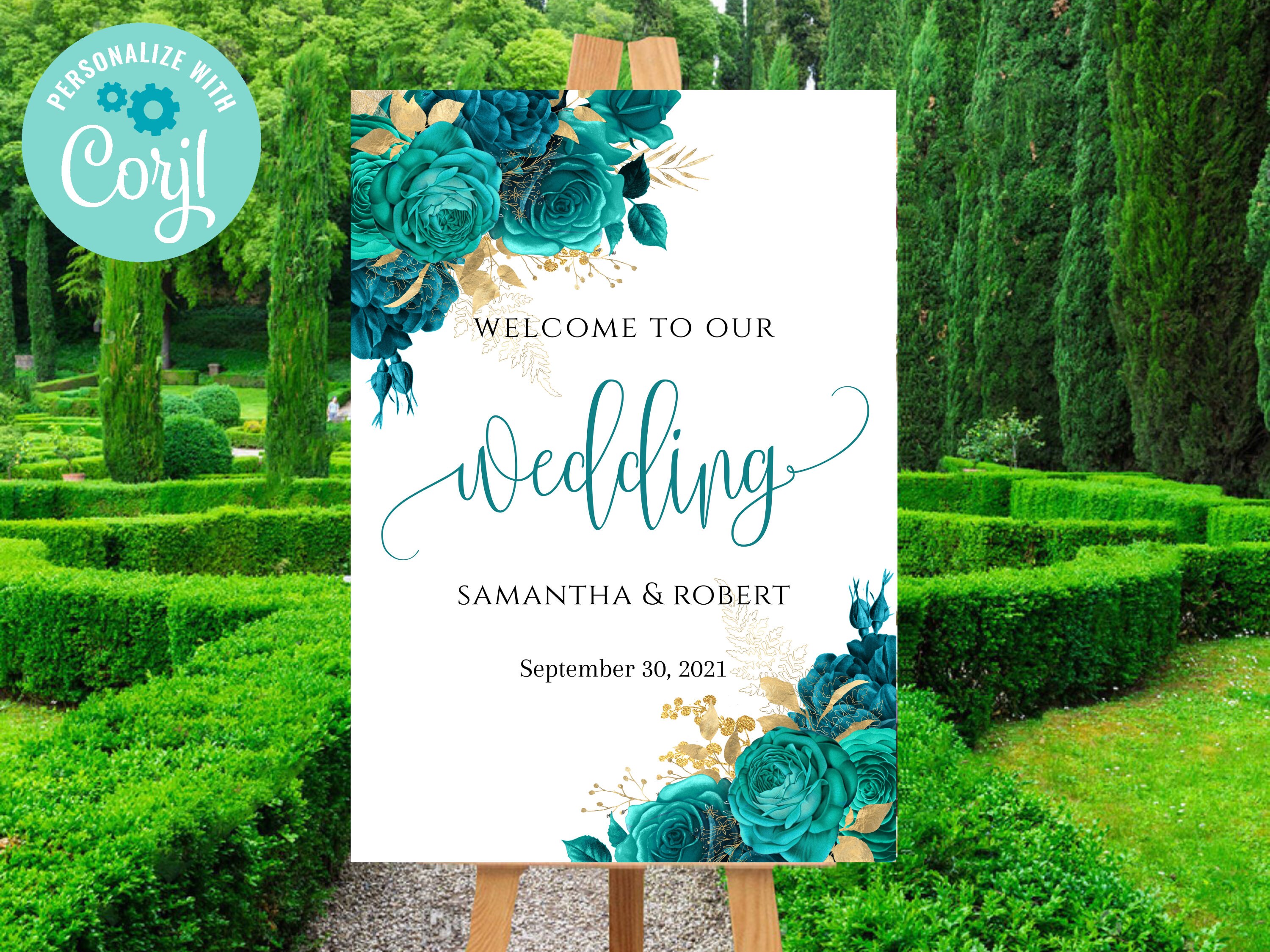 Teal Gold Welcome Sign, Welcome Sign Template, Welcome Template, Teal ...
