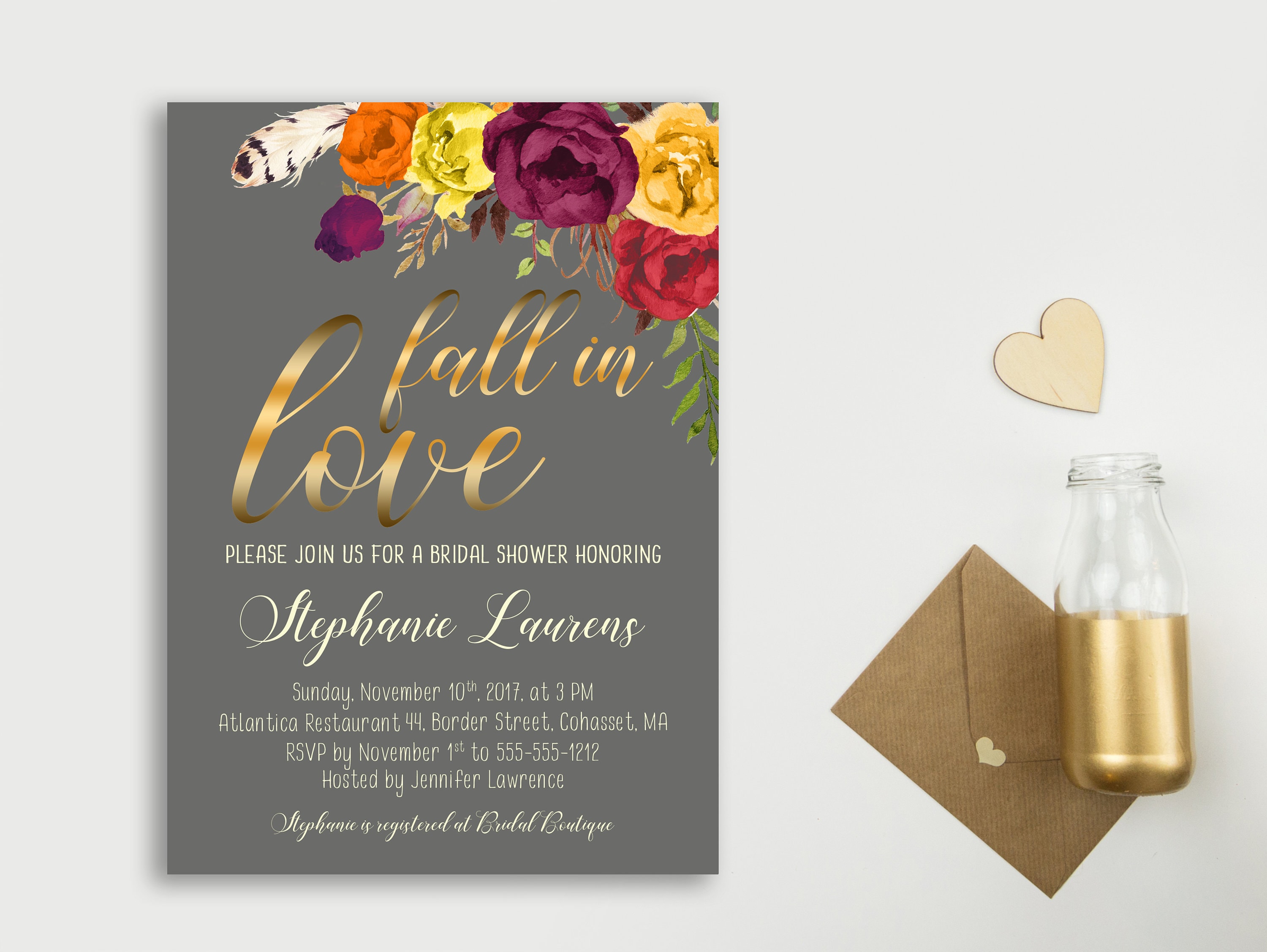 Fall Bridal Shower Invitation Fall in Love Printable Digital | Etsy