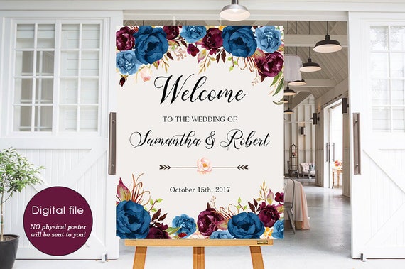 Wedding Welcome Sign Reception Sign Blue Marsala Burgundy - Etsy