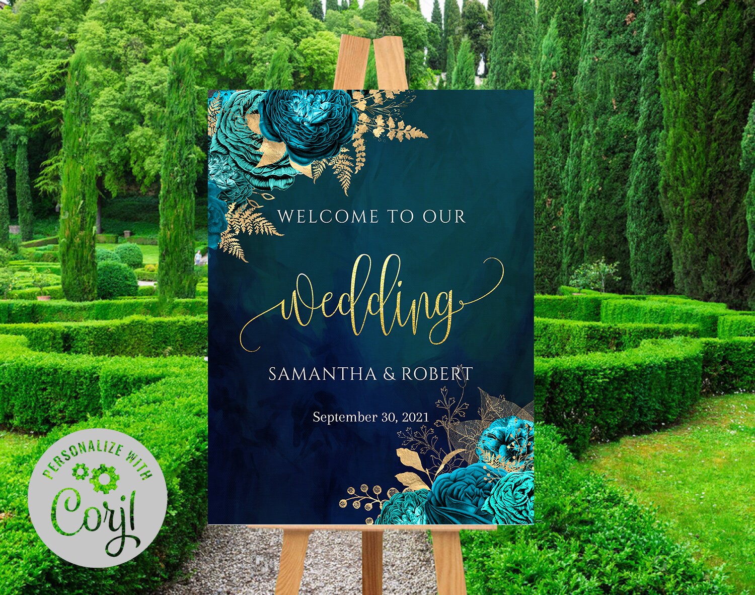 Welcome Sign, Teal Gold Sign, Teal Gold Decoration, Welcome Wedding ...