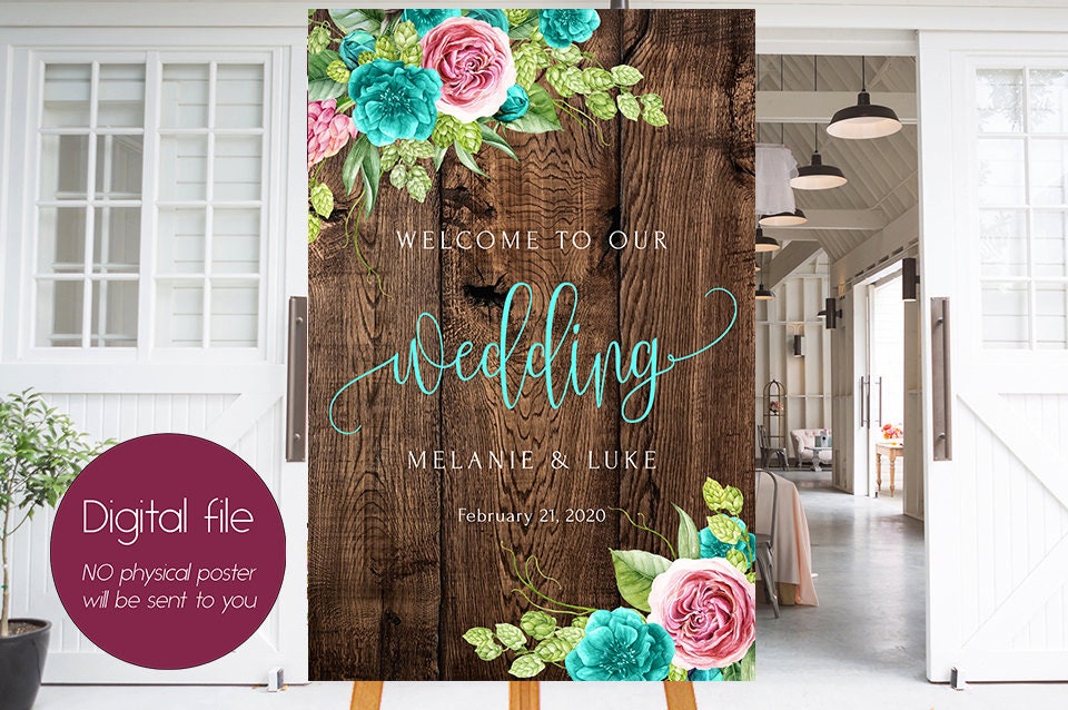 Teal Welcome Sign,blush and Teal Decoration,welcome Wedding Reception ...