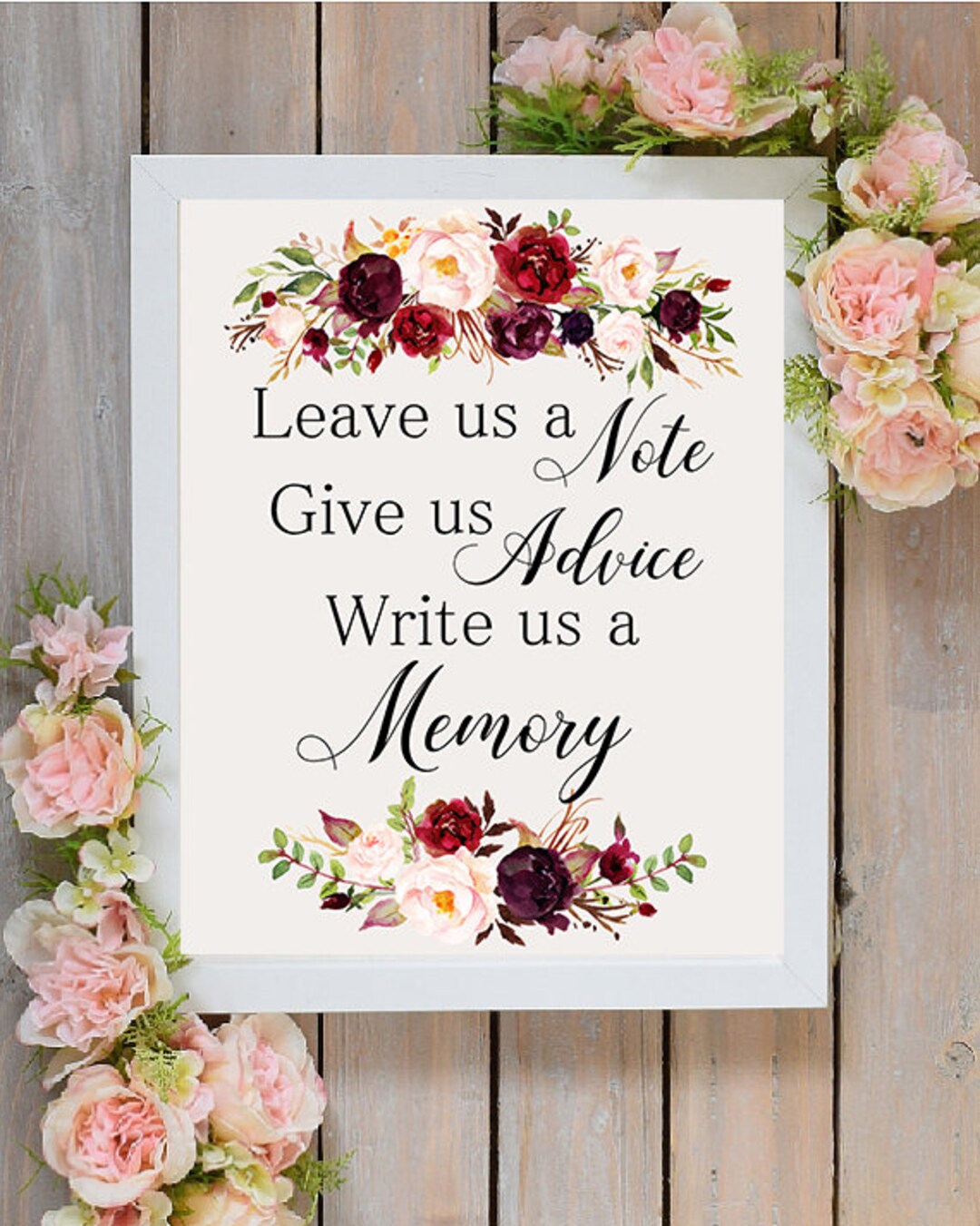 Leave Us a Note Wedding Sign Digital Floral Marsala Burgundy Wedding ...