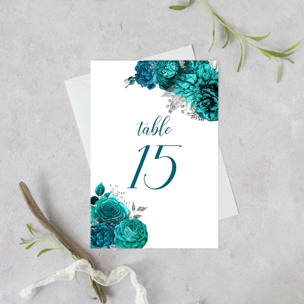 Teal Table Numbers, Teal Wedding Theme,table Numbers,teal Silver Table ...
