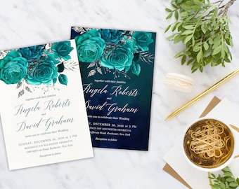 Teal Wedding Invitation - Etsy