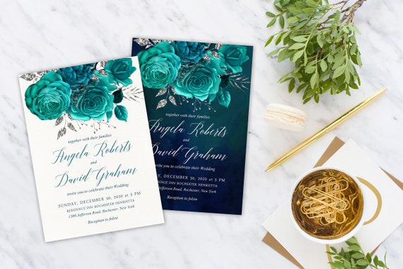 Teal Wedding Invitation Instant Editable Invitation Teal - Etsy