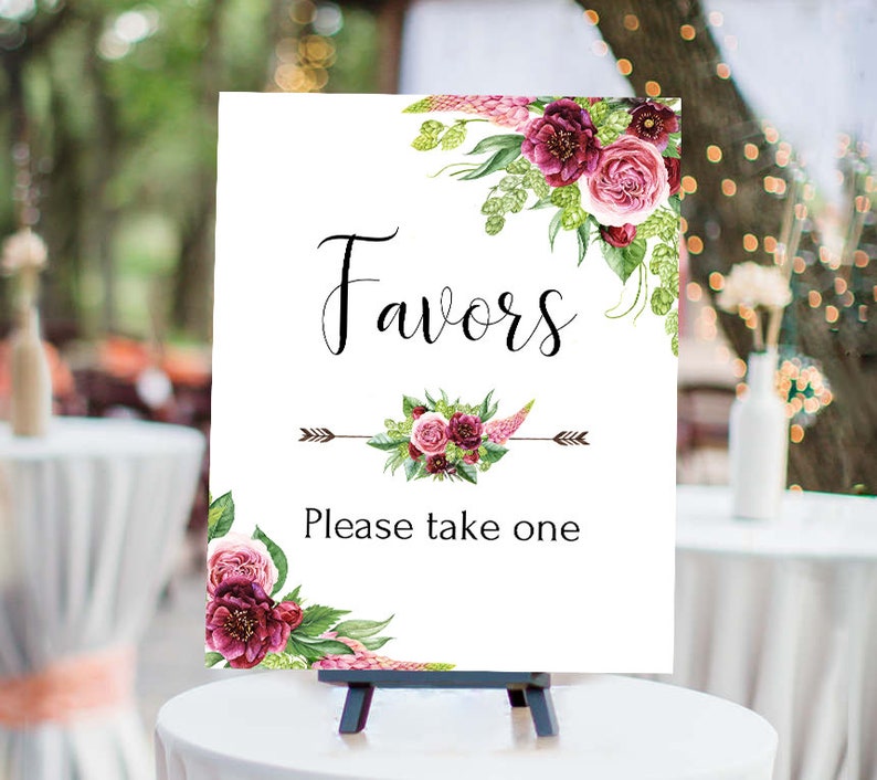 Favors Sign,wedding Sign Digital,wedding Decoration,burgundy Blush ...