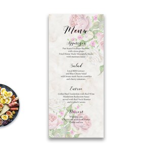 Floral Wedding Menu Blush Rose Gold Watercolor Roses Digital Printable ...