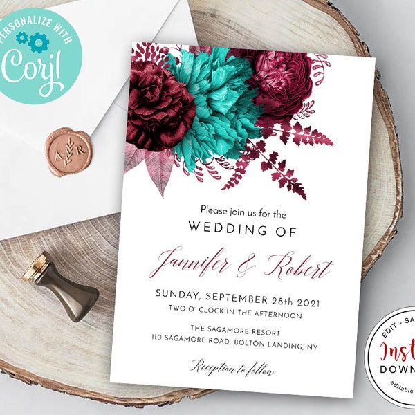 Teal Invitations - Etsy