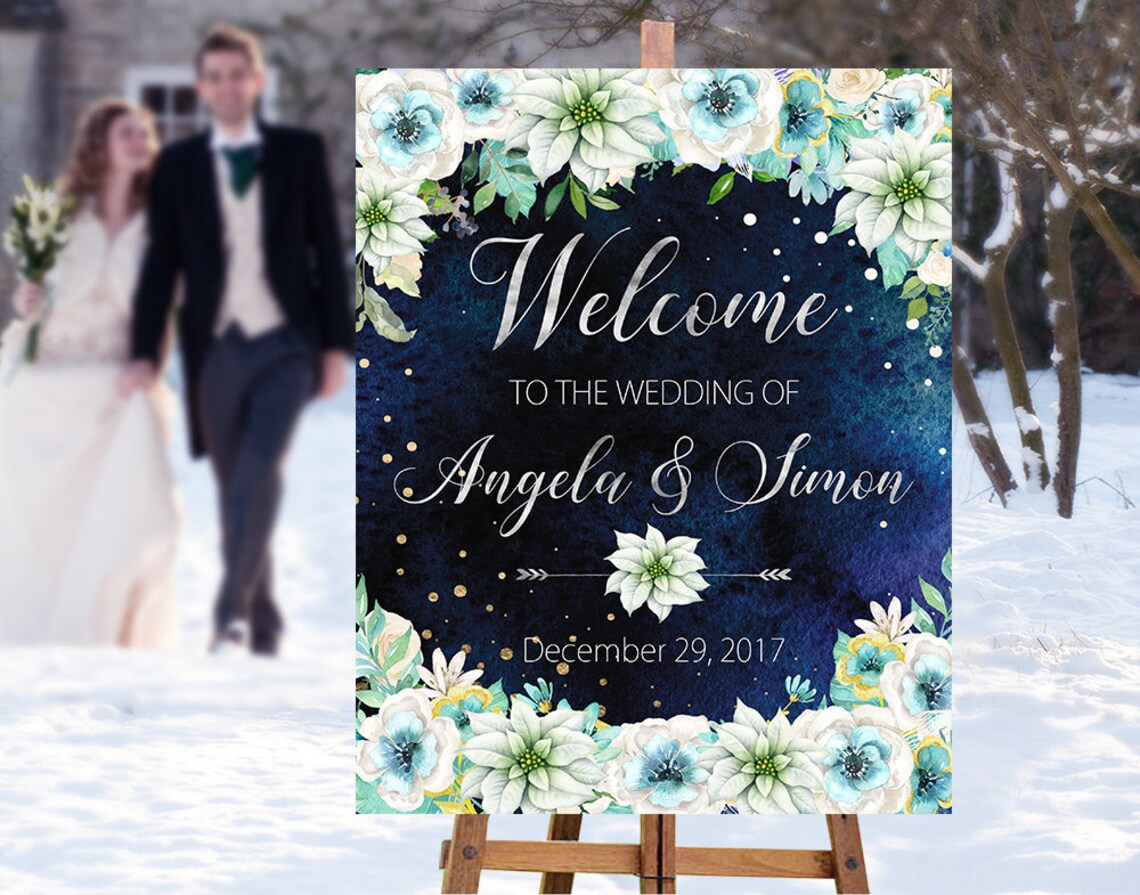 Winter Wedding Sign, Welcome Wedding Sign, Winter New Year Sign, Mint ...