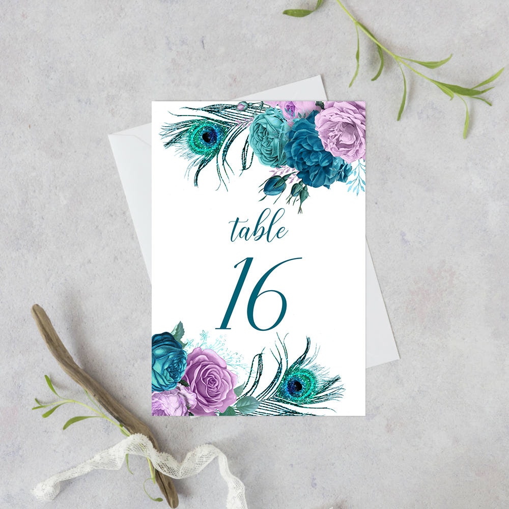 Teal Wedding Table Numbers,peacock Theme Table Numbers,teal Blush Table ...