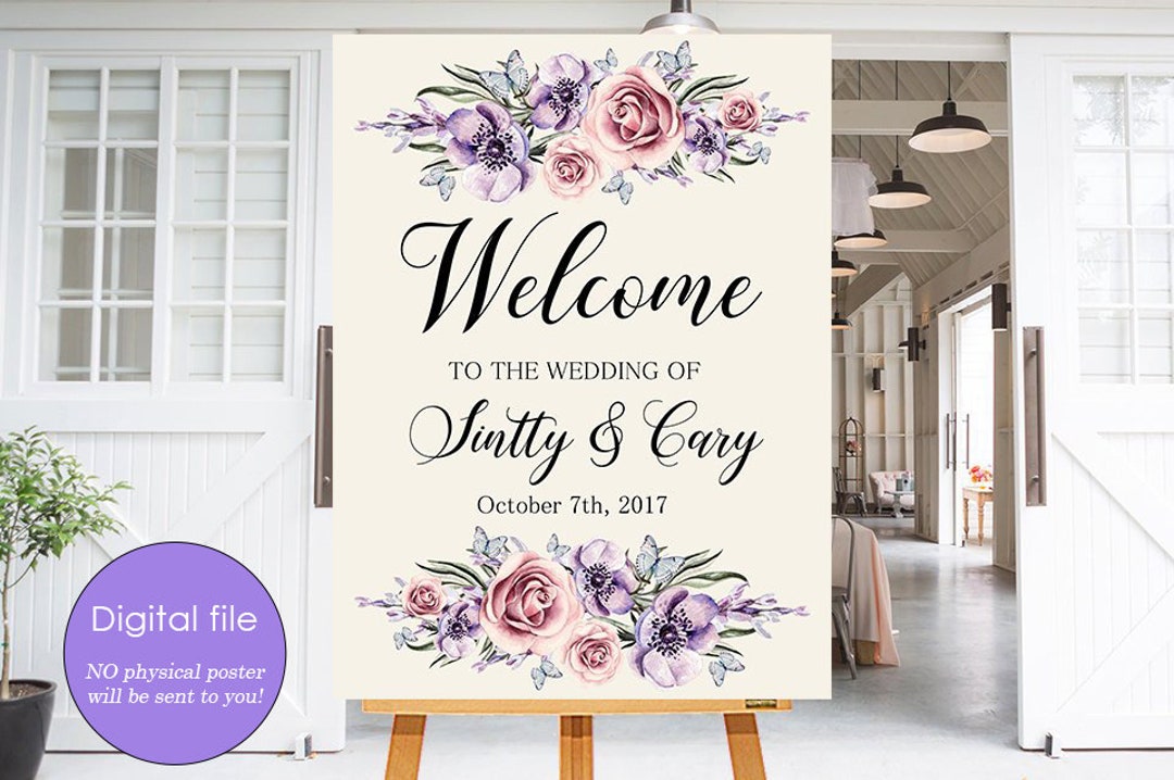 Wedding Welcome Sign Lilac Blush Pink Floral Boho Digital Wedding ...