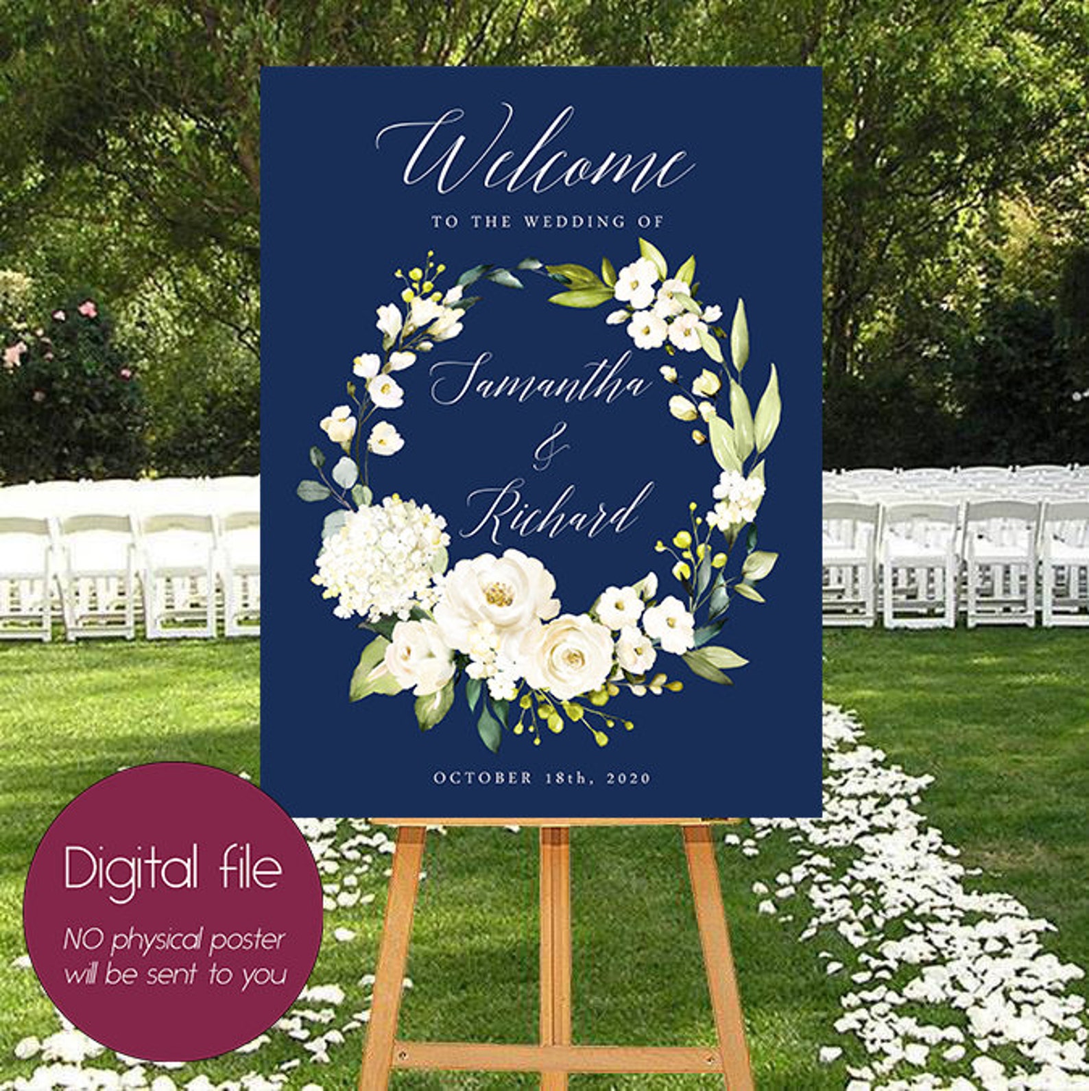 Welcome Wedding Navy Blue Sign,navy White Digital Welcome Wedding Sign ...
