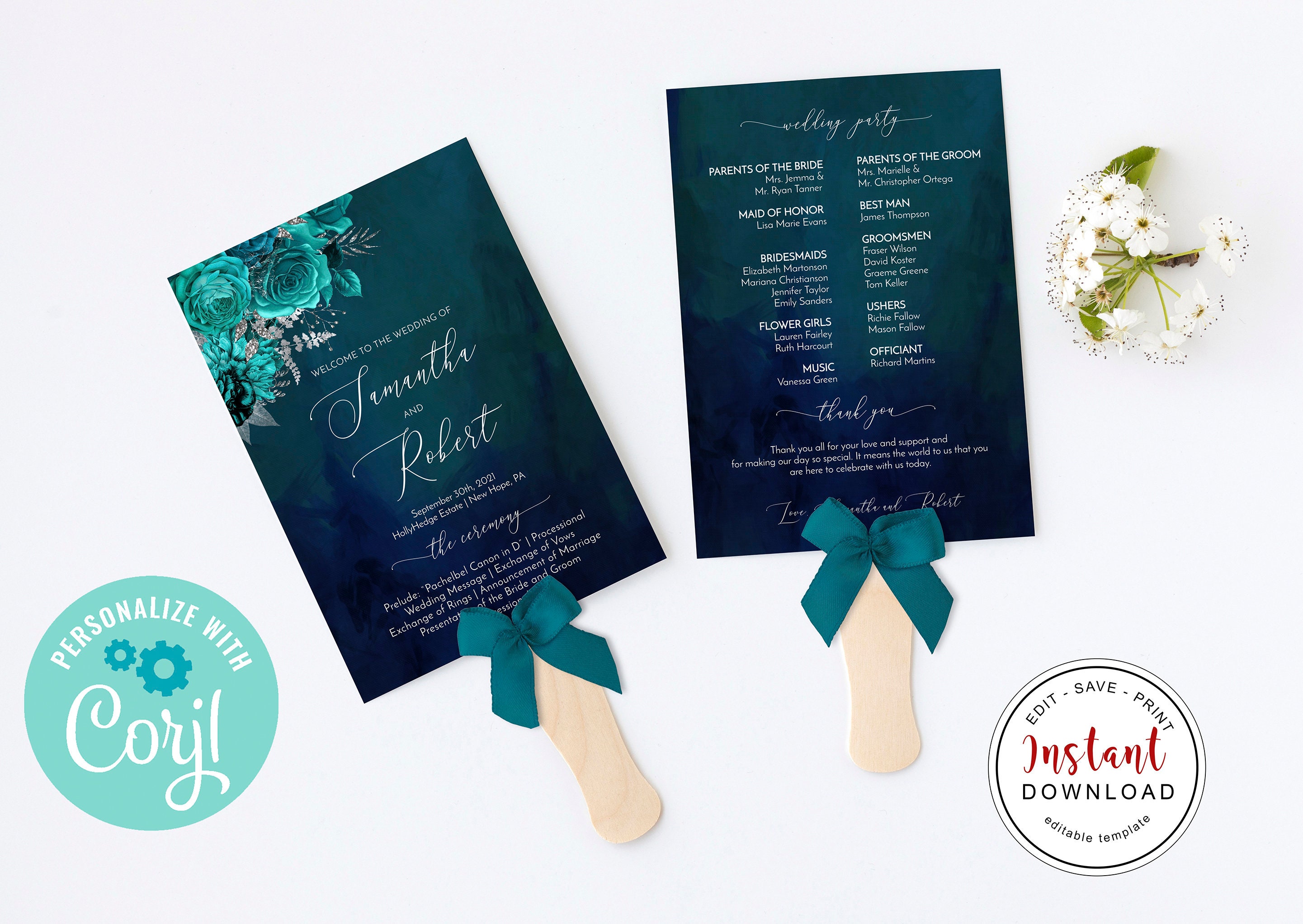 Modern Wedding Program Template Printable Ceremony Teal - Etsy