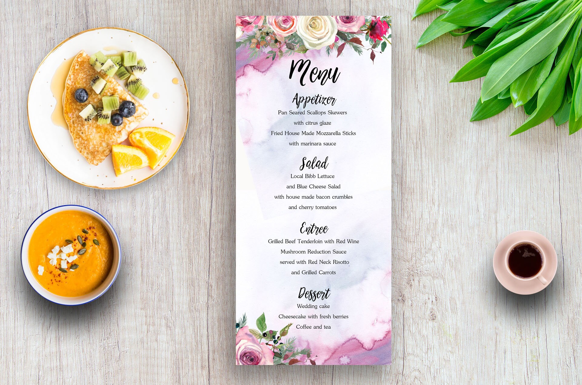Floral Wedding Menu Blush Pink Watercolor Roses Digital | Etsy