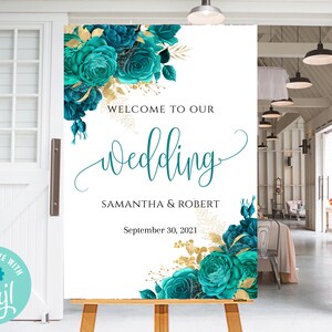 Teal Gold Welcome Sign, Welcome Sign Template, Welcome Template, Teal ...