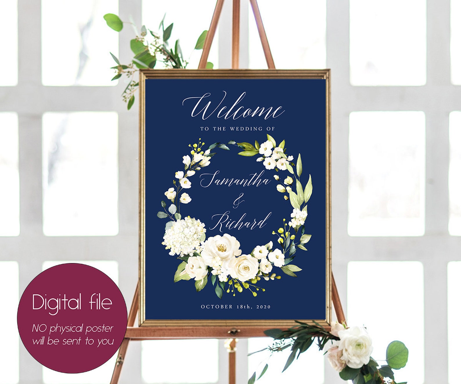 Welcome Wedding Navy Blue Sign,navy White Digital Welcome Wedding Sign ...