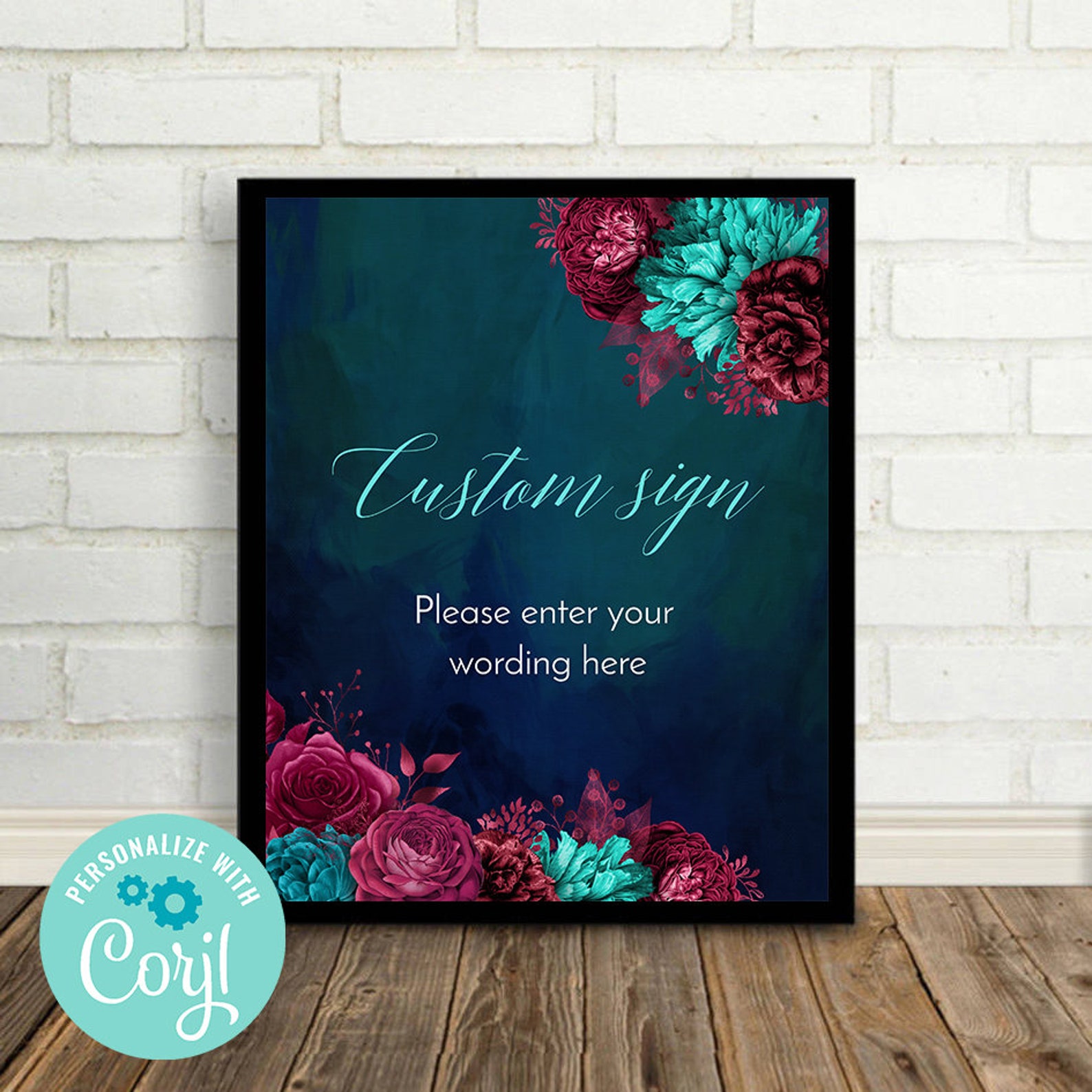 Teal and Burgundy Wedding Sign, Custom Sign Template, Teal and Burgundy ...
