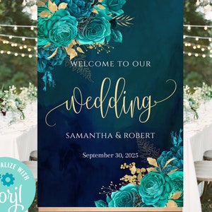 Teal Gold Welcome Sign, Welcome Sign Template, Welcome Template, Teal ...