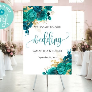 Teal Gold Welcome Sign, Welcome Sign Template, Welcome Template, Teal ...