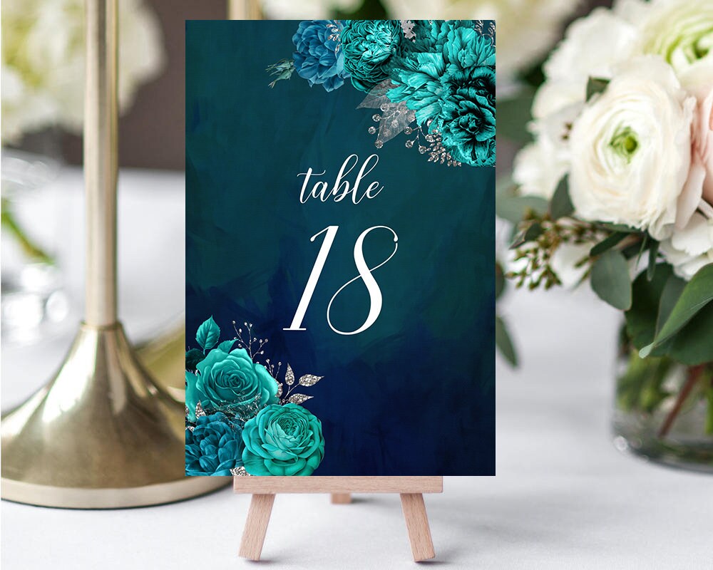 Teal Table Numbers, Teal Wedding Theme,table Numbers,teal Silver Table ...