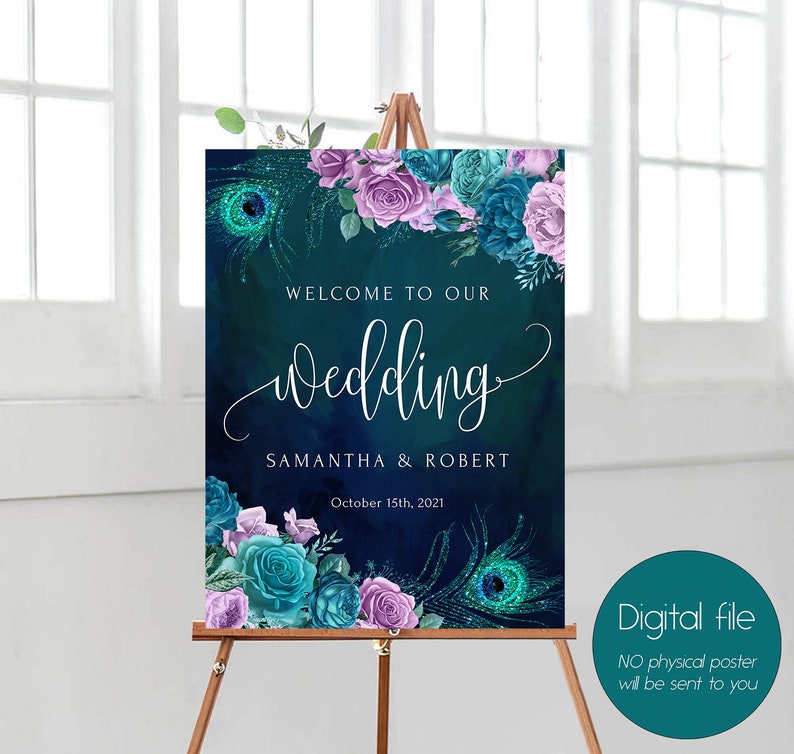 Teal Peacock Welcome Sign Teal Peacock Decoration Welcome | Etsy