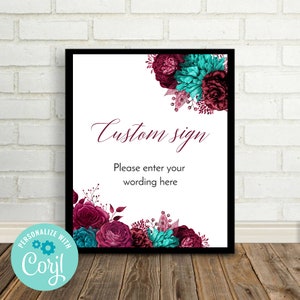 Teal and Burgundy Wedding Sign, Custom Sign Template, Teal and Burgundy ...