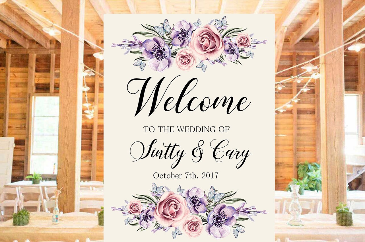 Wedding Welcome Sign Lilac Blush Pink Floral Boho Digital | Etsy