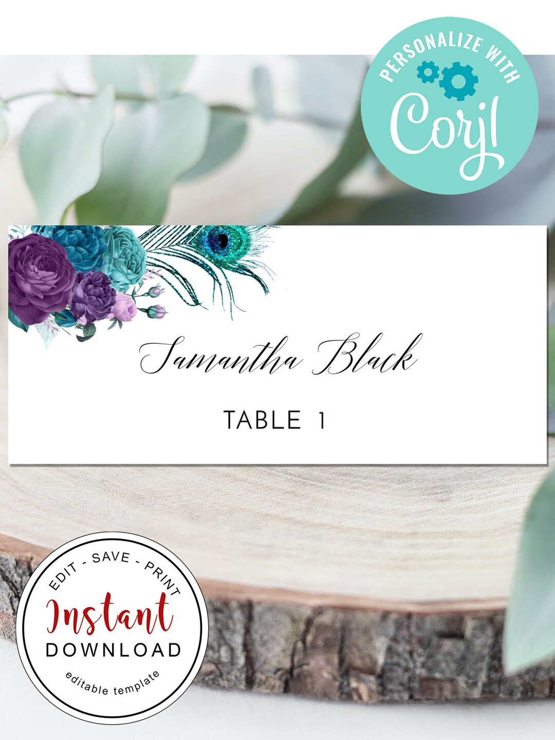 Wedding Place Cards Template, Editable Place Card, Teal Place Card ...