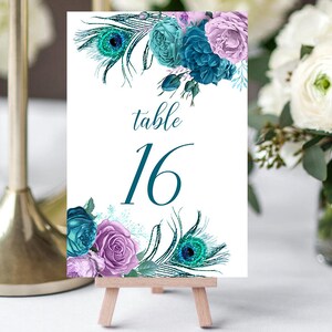Teal Wedding Table Numbers,peacock Theme Table Numbers,teal Blush Table ...