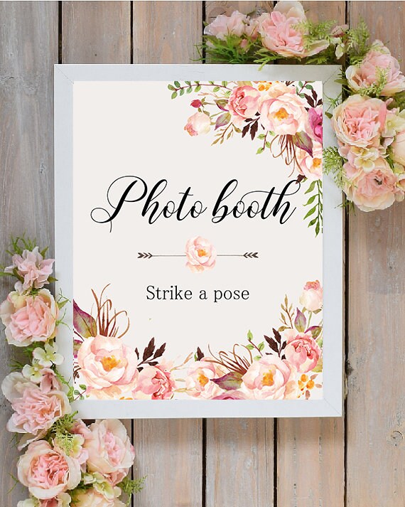 Photo Booth Wedding Sign Digital Floral Sign Blush Peonies Wedding Boho ...