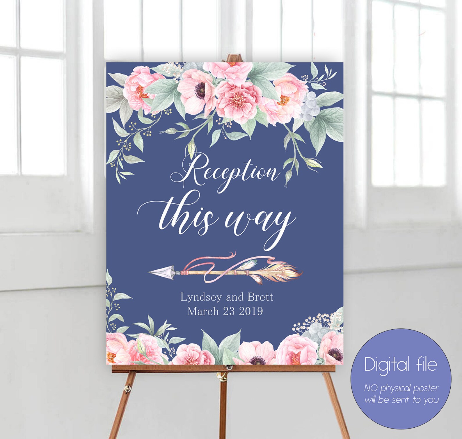 Reception This Way Sign,wedding Direction Sign,blue Blush Digital ...