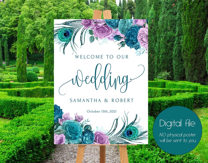 Teal Peacock Welcome Sign Teal Peacock Decoration Welcome - Etsy