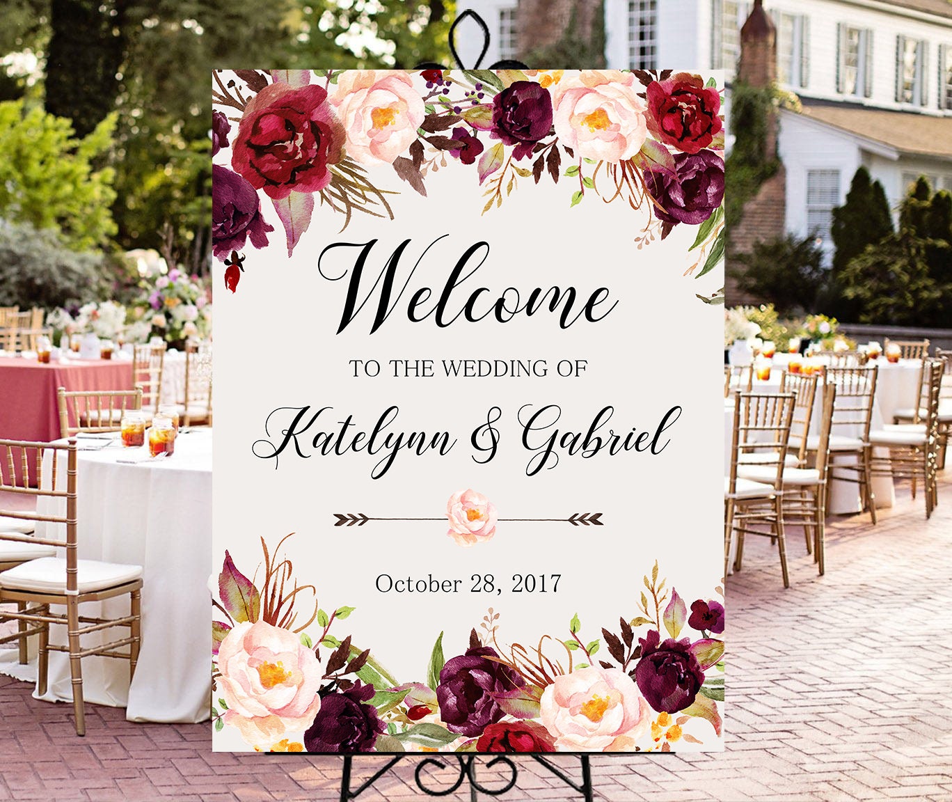 Welcome Wedding SignWedding decorationBurgundy | Etsy