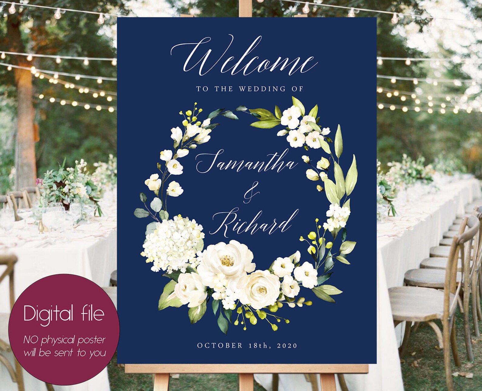 Welcome Wedding Navy Blue Signnavy White Digital Welcome | Etsy