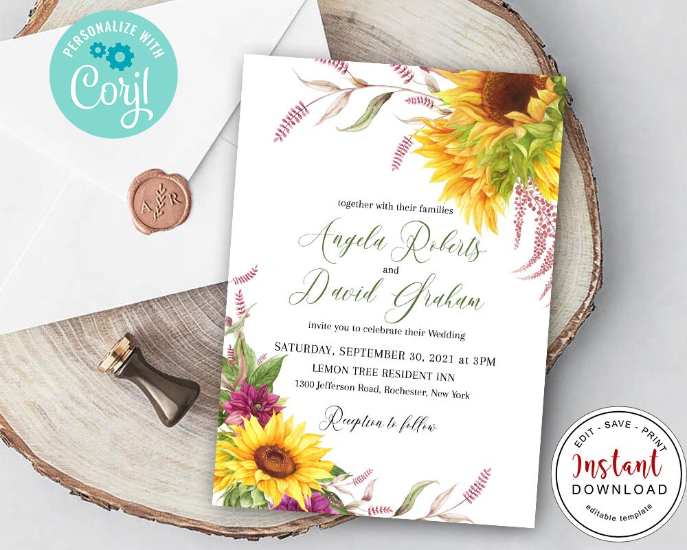 Sunflowers Invitation Template Sunflowers Wedding Invite | Etsy