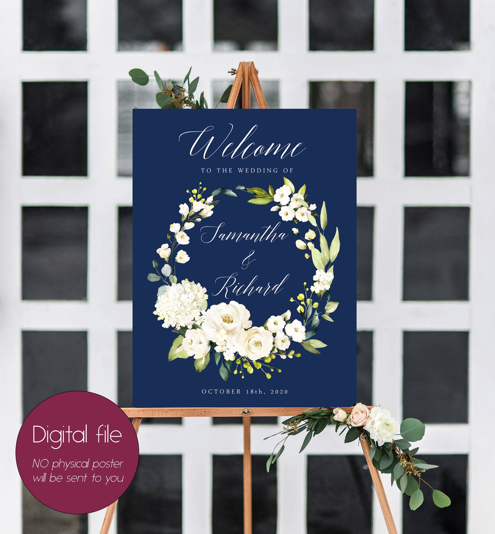 Welcome Wedding Navy Blue Sign,navy White Digital Welcome Wedding Sign ...