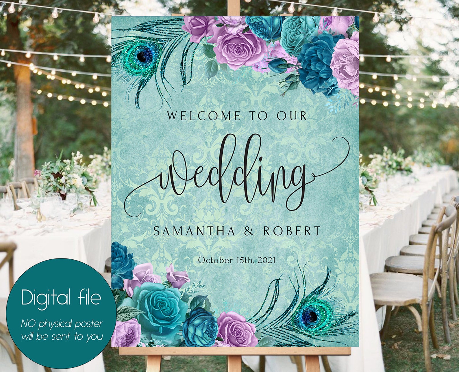 Teal Peacock Welcome Sign Teal Peacock Decoration Welcome - Etsy