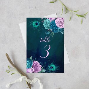 Teal Wedding Table Numbers,peacock Theme Table Numbers,teal Blush Table ...