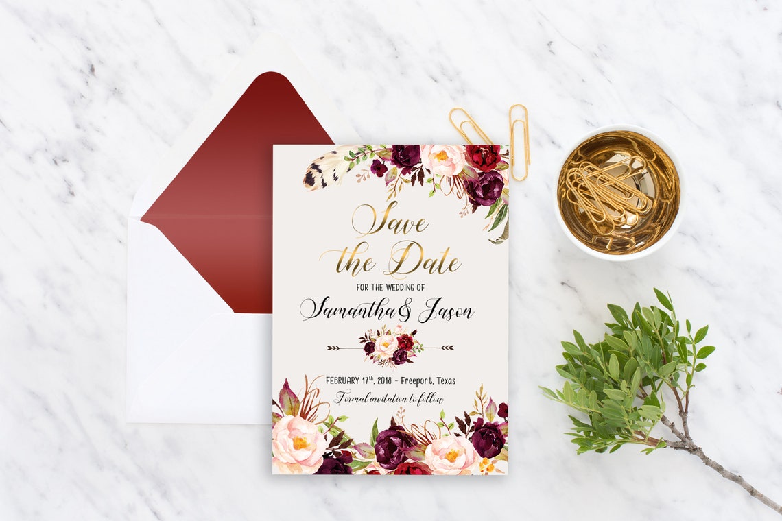 Save the Date Invitation Printable Invitation Floral Wedding - Etsy