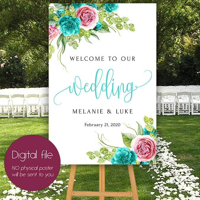 Teal Welcome Sign,blush and Teal Decoration,welcome Wedding Reception ...