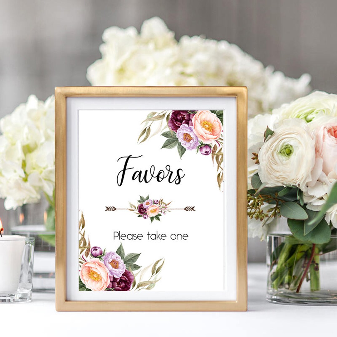 Favors Printable Sign,wedding Printable Sign,purple Violet Peach ...
