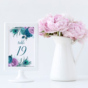 Teal Wedding Table Numbers,peacock Theme Table Numbers,teal Blush Table ...