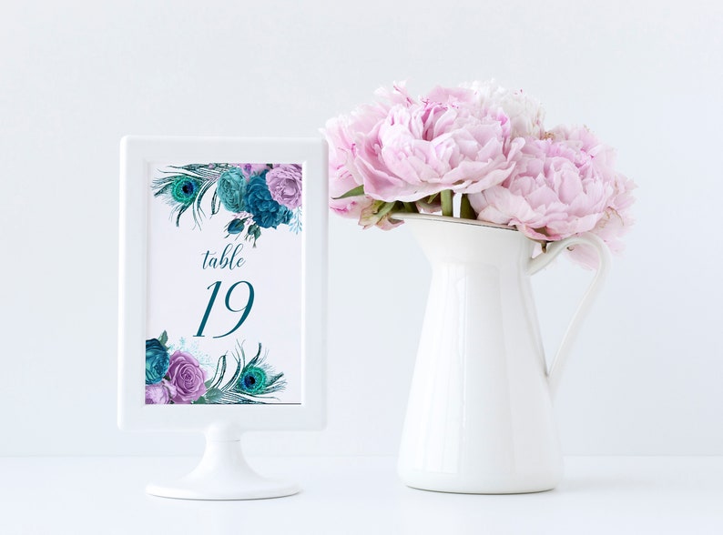 Teal Wedding Table Numbers,peacock Theme Table Numbers,teal Blush Table ...