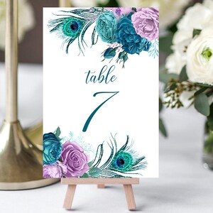 Teal Wedding Table Numbers,peacock Theme Table Numbers,teal Blush Table ...