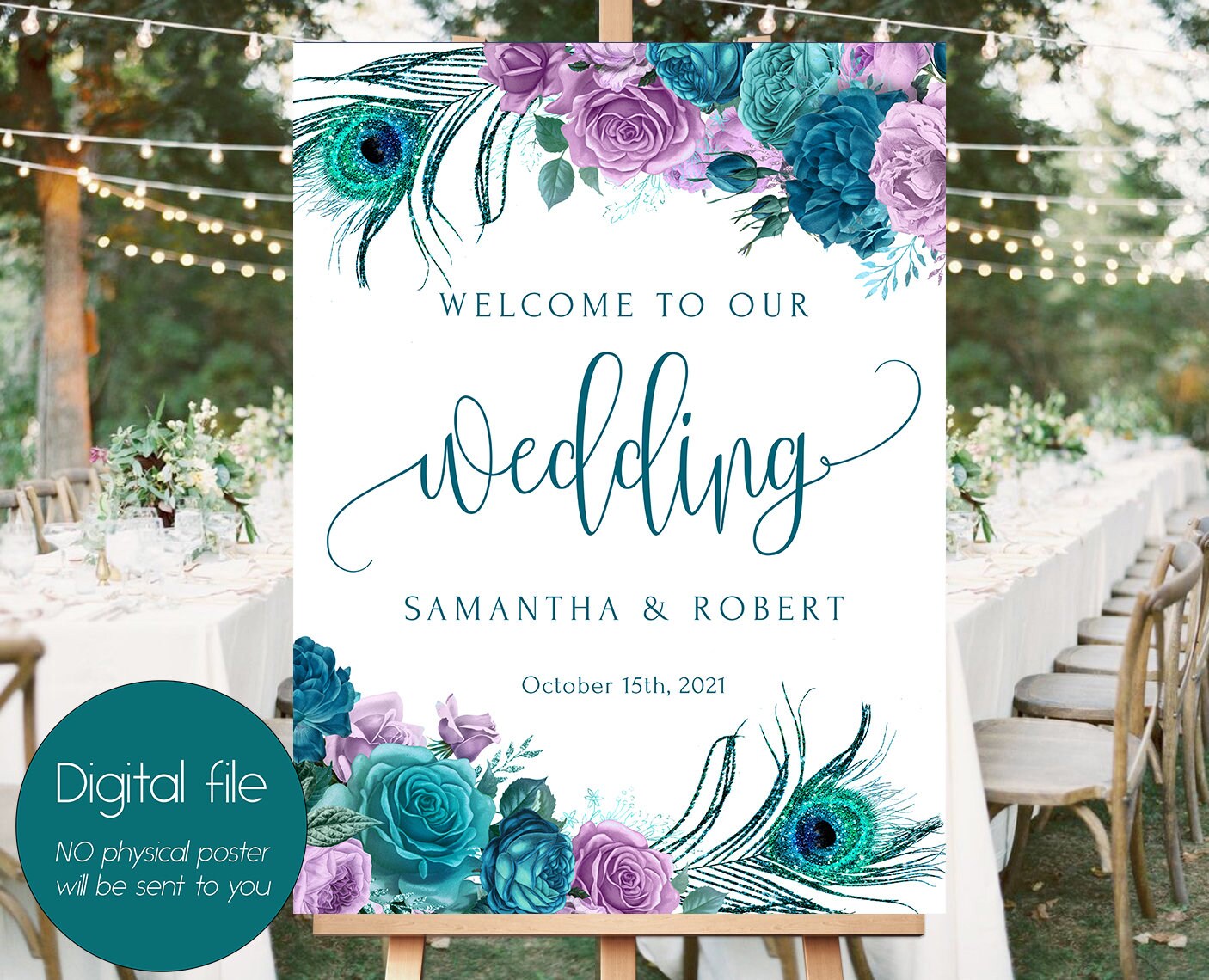 Teal Peacock Welcome Sign Teal Peacock Decoration Welcome | Etsy