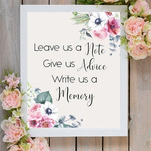 Leave Us a Note Wedding Sign Digital Floral Pink Hellebore,white ...