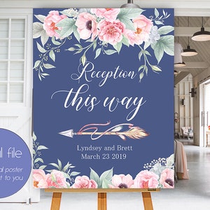 Reception This Way Sign,wedding Direction Sign,blue Blush Digital ...