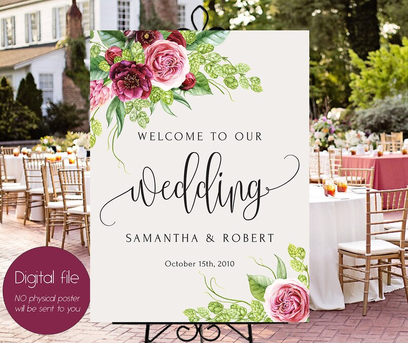Welcome Wedding Signwelcome Wedding Reception Signburgundy - Etsy
