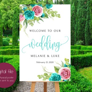 Teal Welcome Sign,blush and Teal Decoration,welcome Wedding Reception ...